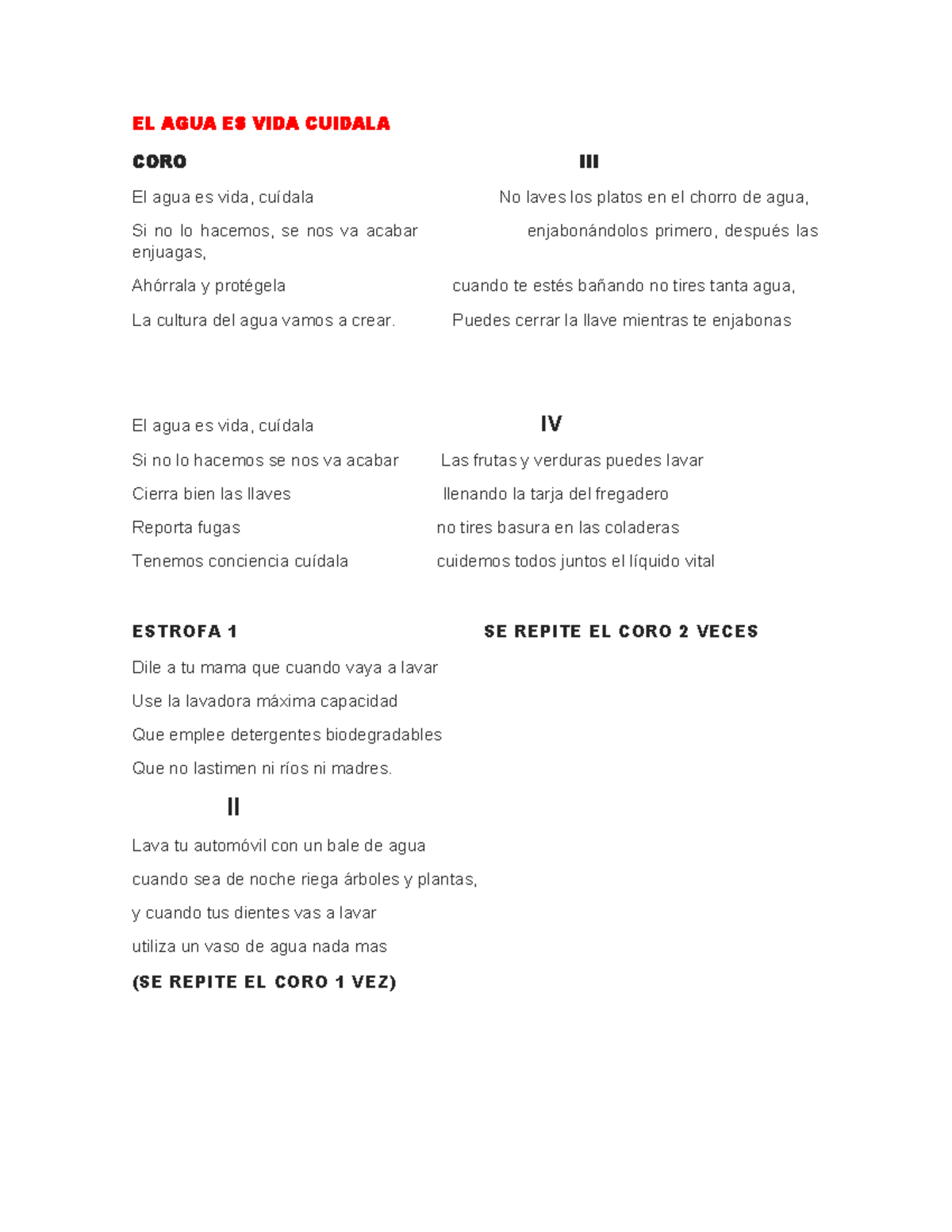 EL AGUA ES VIDA Cuidala - apunte - EL AGUA ES VIDA CUIDALA CORO III El ...