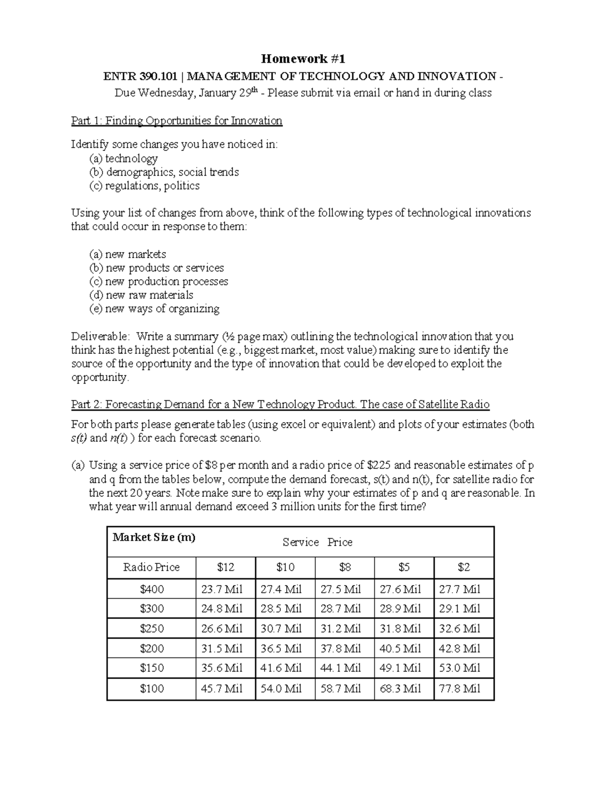 Homework #1 2025 - Homework ENTR 390 | MANAGEMENT OF TECHNOLOGY AND ...