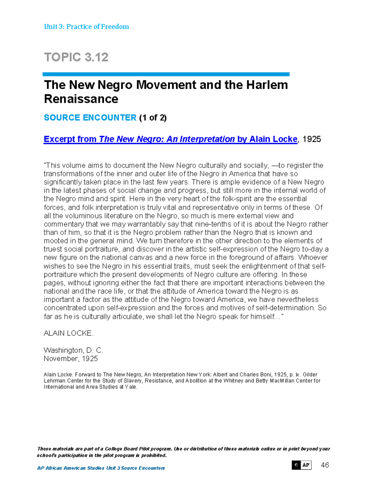 AP African American Studies Unit 3: The New Negro Movement & Harlem ...