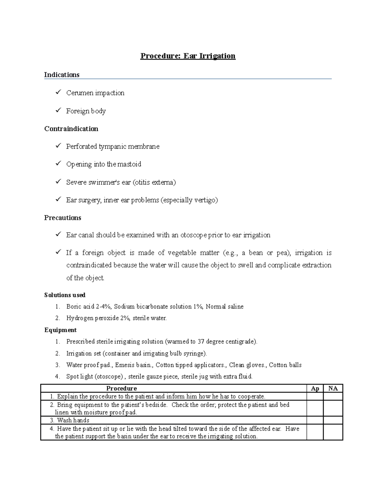 1. Ear irrigation and eye irrigation procedure checklist - Procedure ...