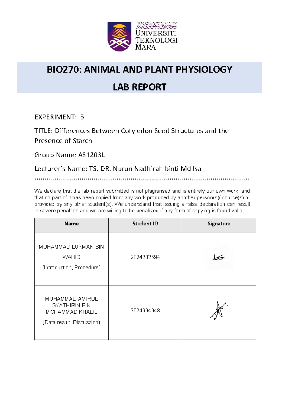 BIO270: Lab Report on Cotyledon Seed Structure & Starch Presence - Studocu