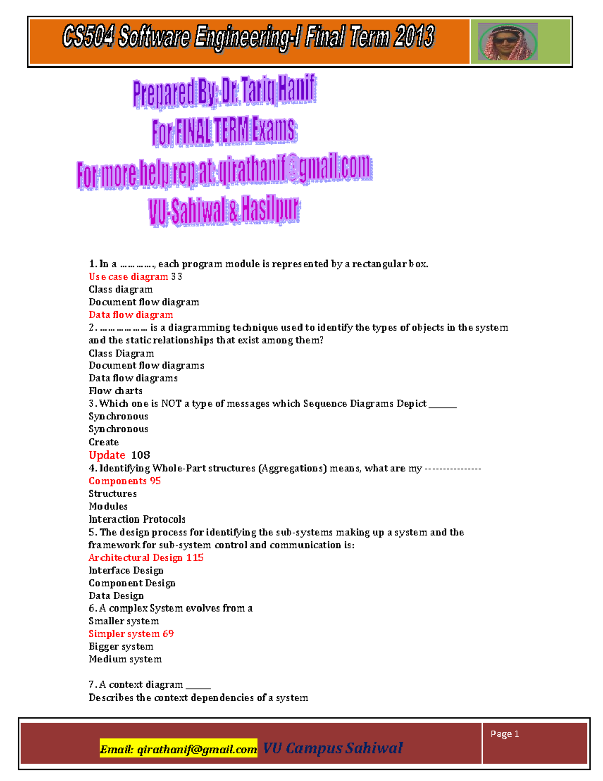 CS504 Final Exam MCQs: Software Engineering Concepts and Practices - Studocu