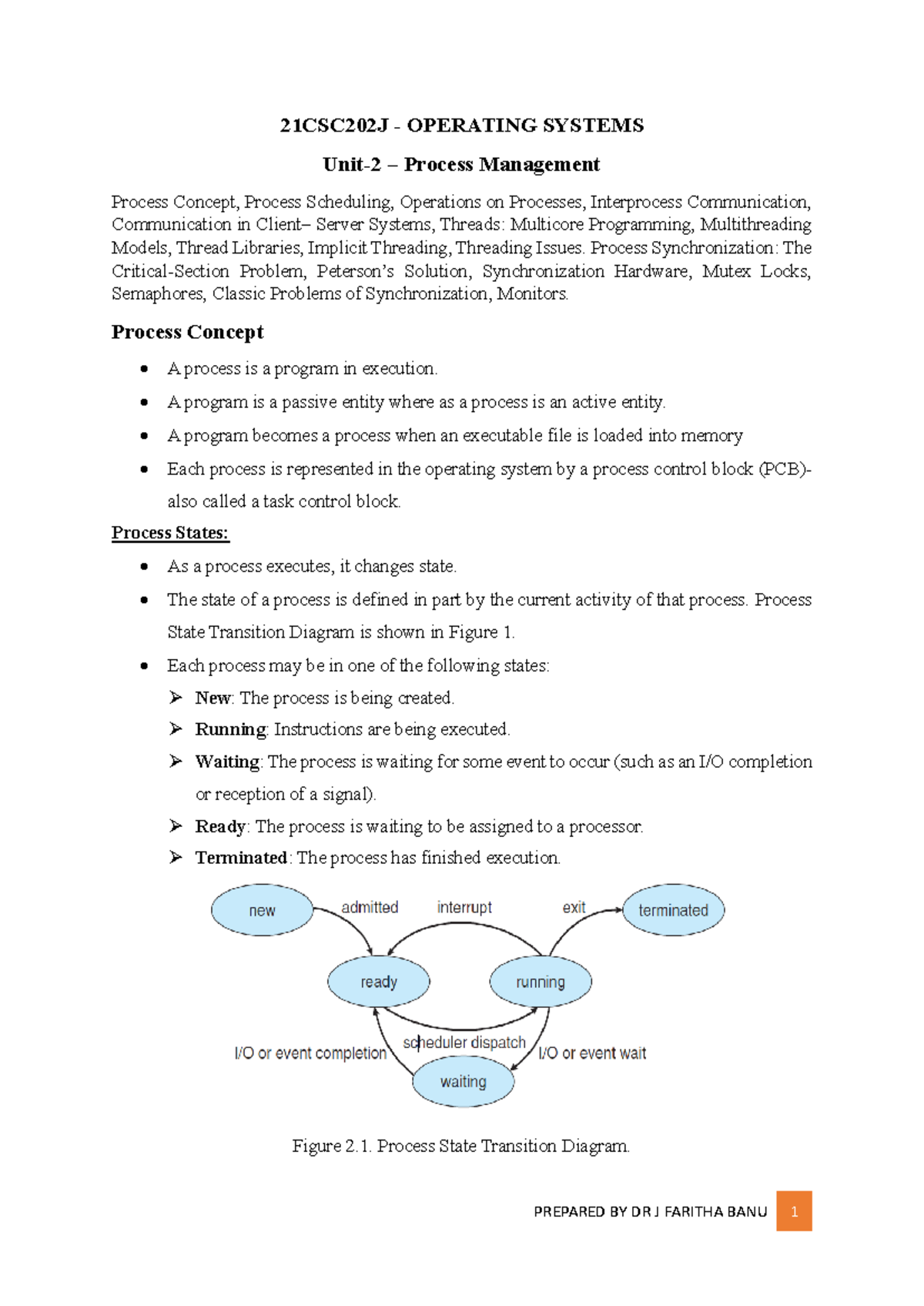 21CSC202J OPERATING SYSTEMS Process Management: Concepts & Scheduling ...