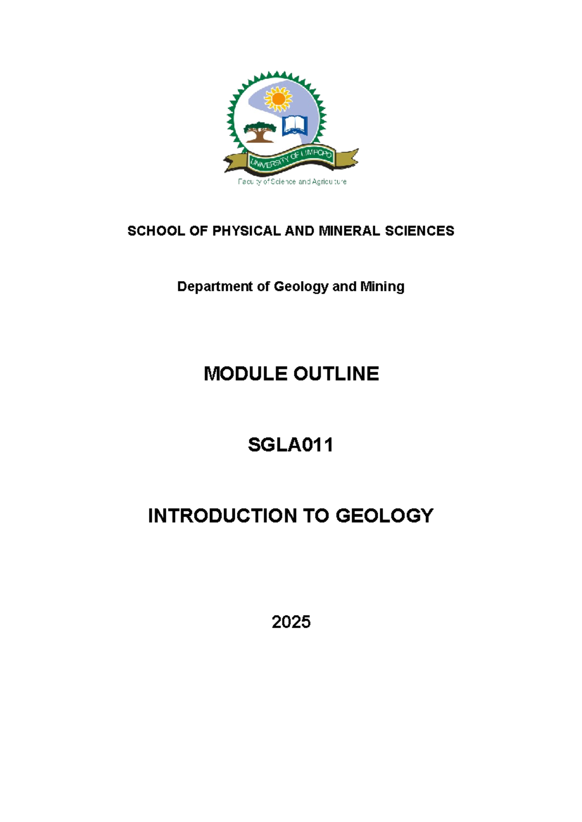 SGLA011 2025 Module Outline: Introduction to Geology Overview - Studocu