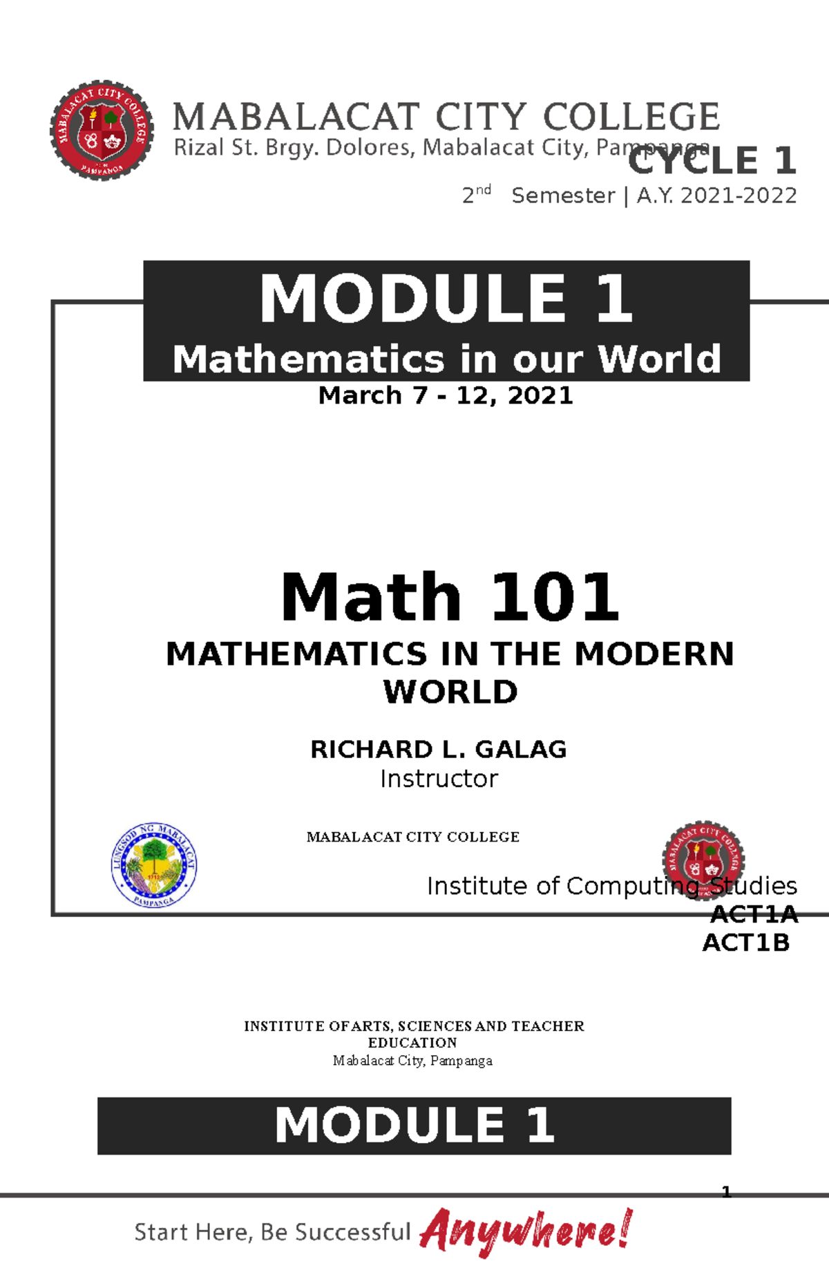 MMW 101 - Module 1 - Lecture Notes on Mathematics in the Modern World ...