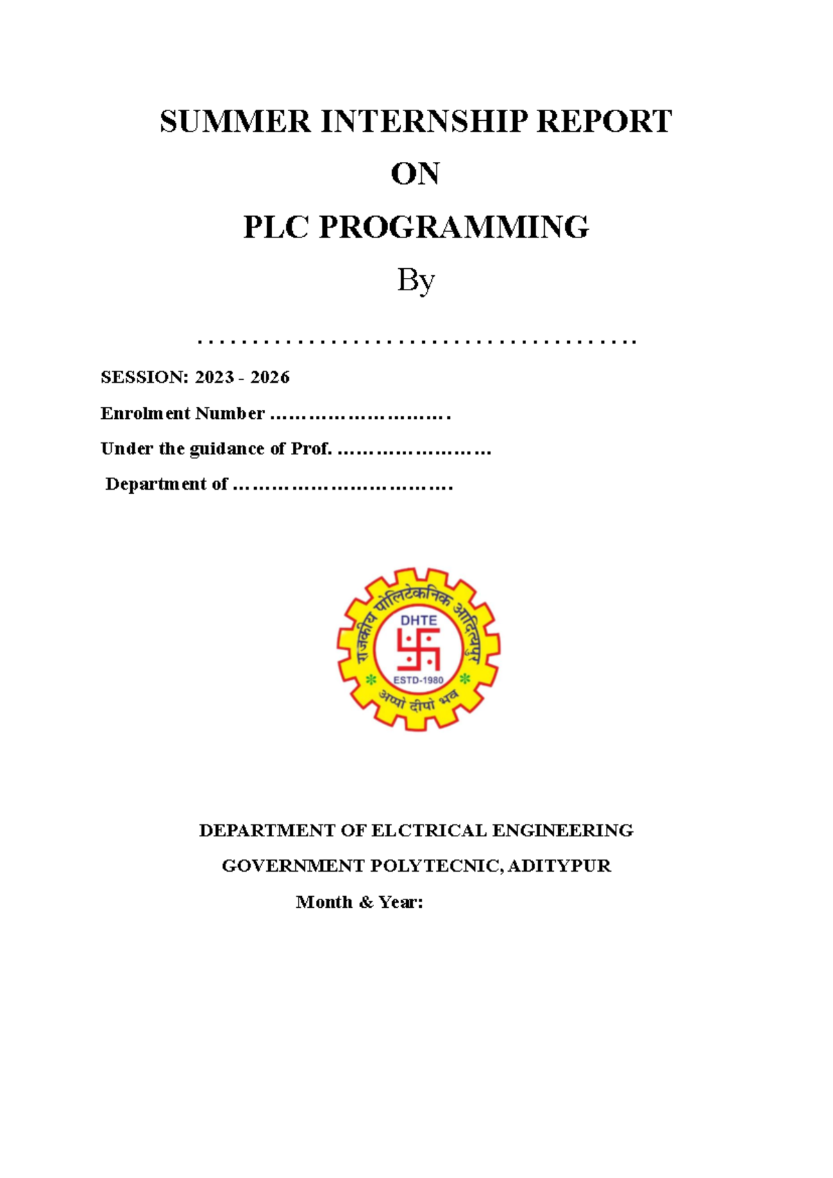 SUMMER INTERNSHIP REPORT ON PLC PROGRAMMING (2023-2026) - Studocu