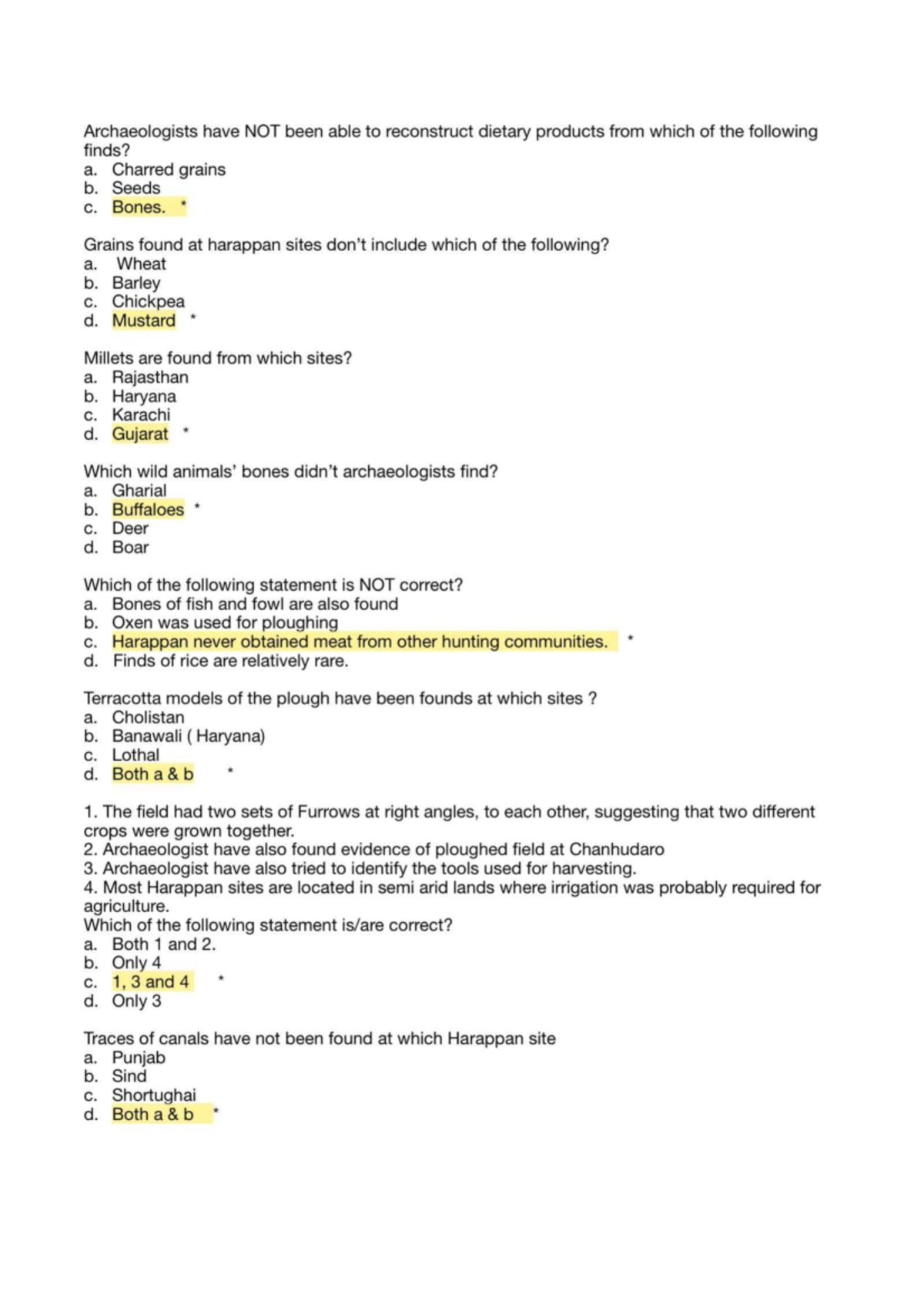 Harappan Civilisation MCQ Class 12th Exam Review - Studocu