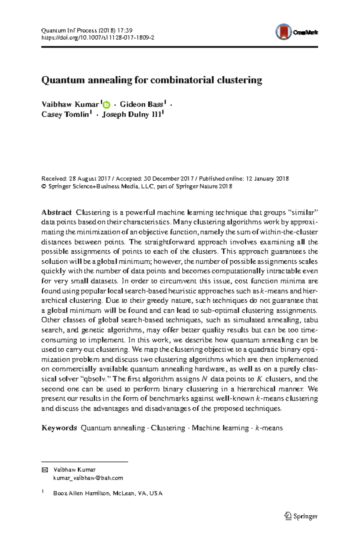 Quantum Annealing Applications in Combinatorial Clustering Analysis ...