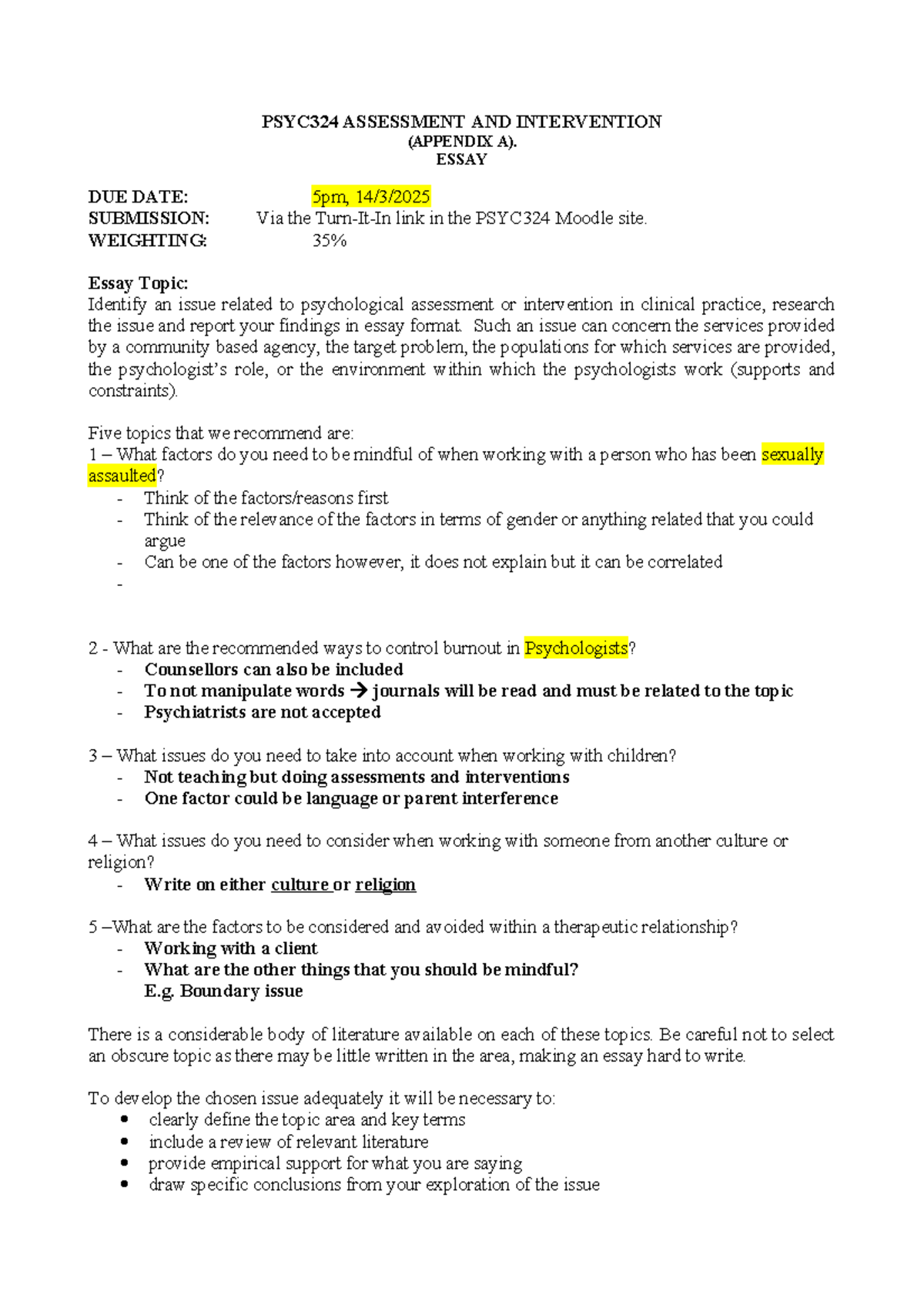 PSYC 324 Essay Guide: Assessment & Intervention Strategies - Studocu