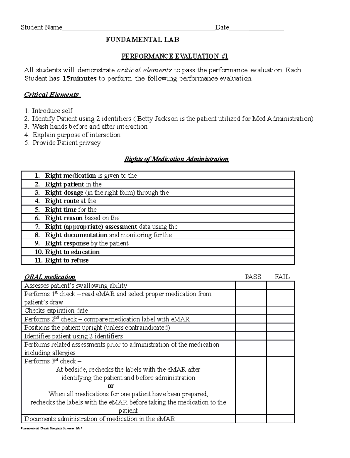 Fundamentals Lab Midterm Evaluation Checklist #1 - Performance Criteria ...