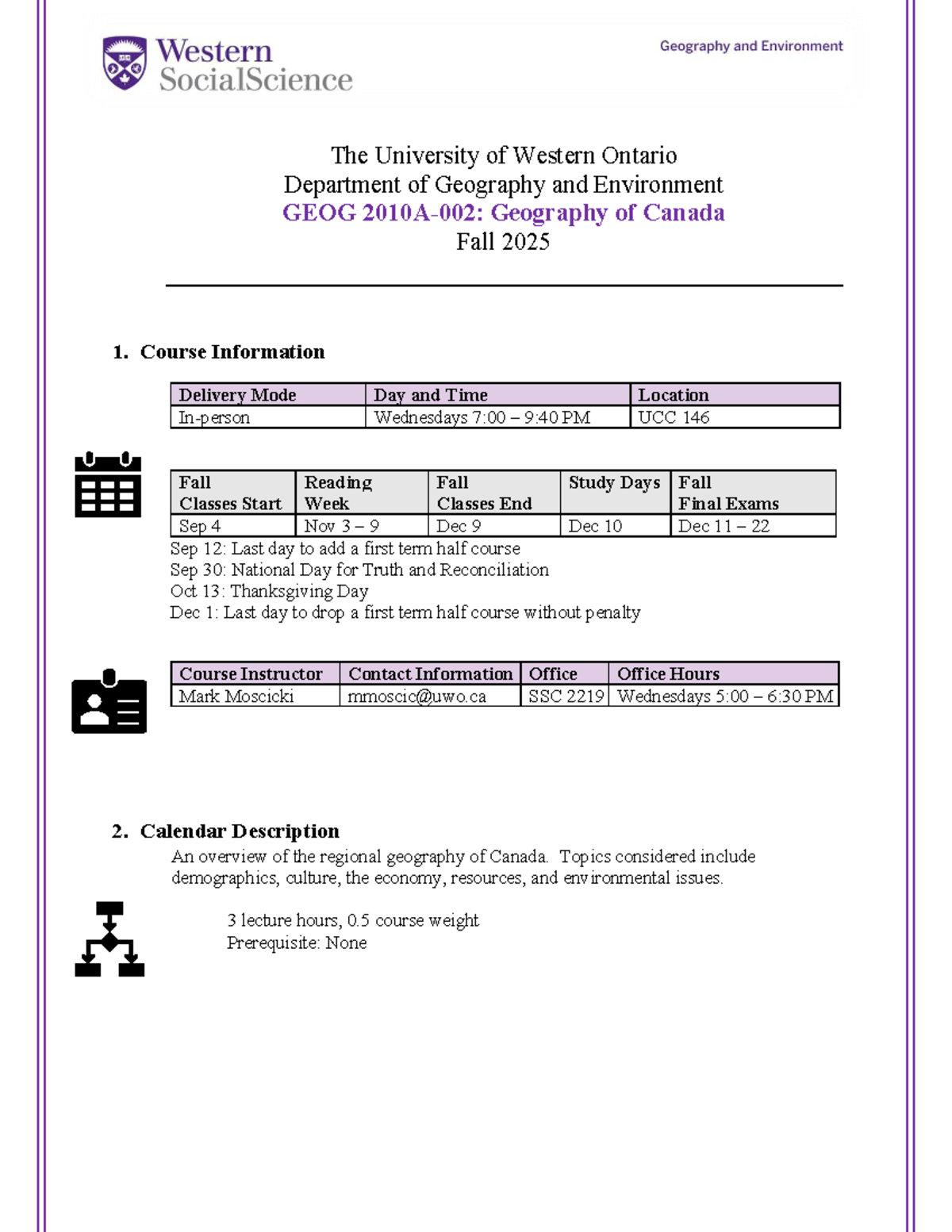 GEOG 2010 A-002 Course Outline: Geography of Canada Fall 2025 - Studocu