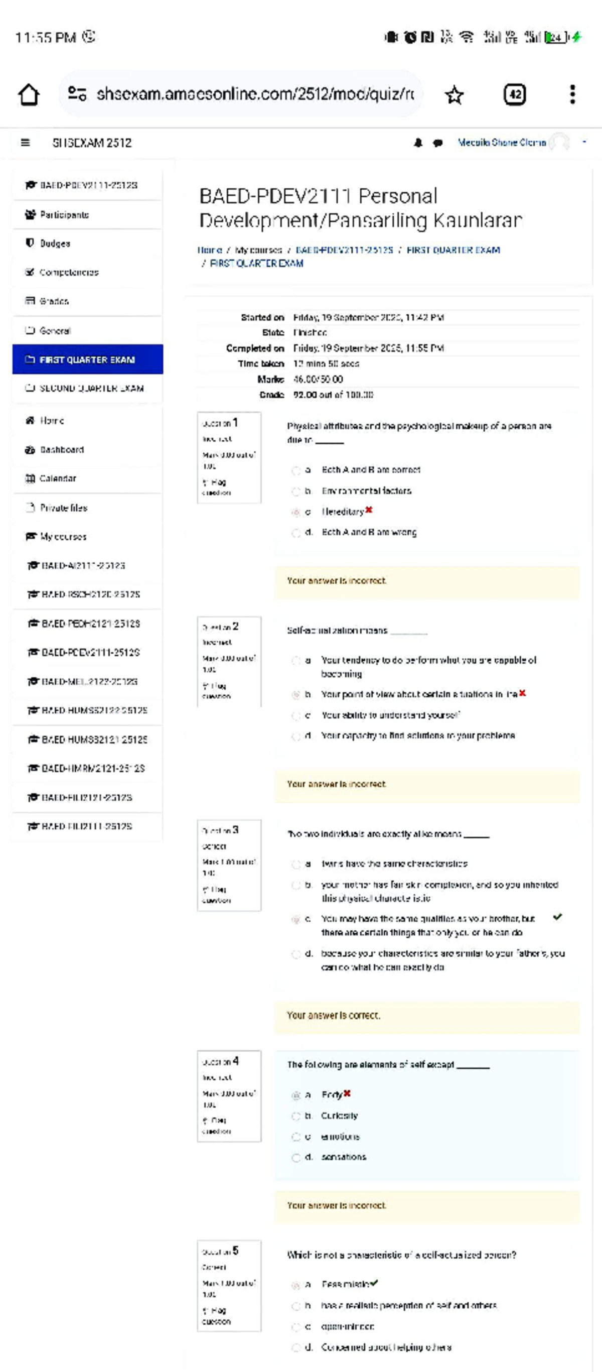 SHSEXAM 2512: First Quarter Exam Answer Key and Review - Studocu