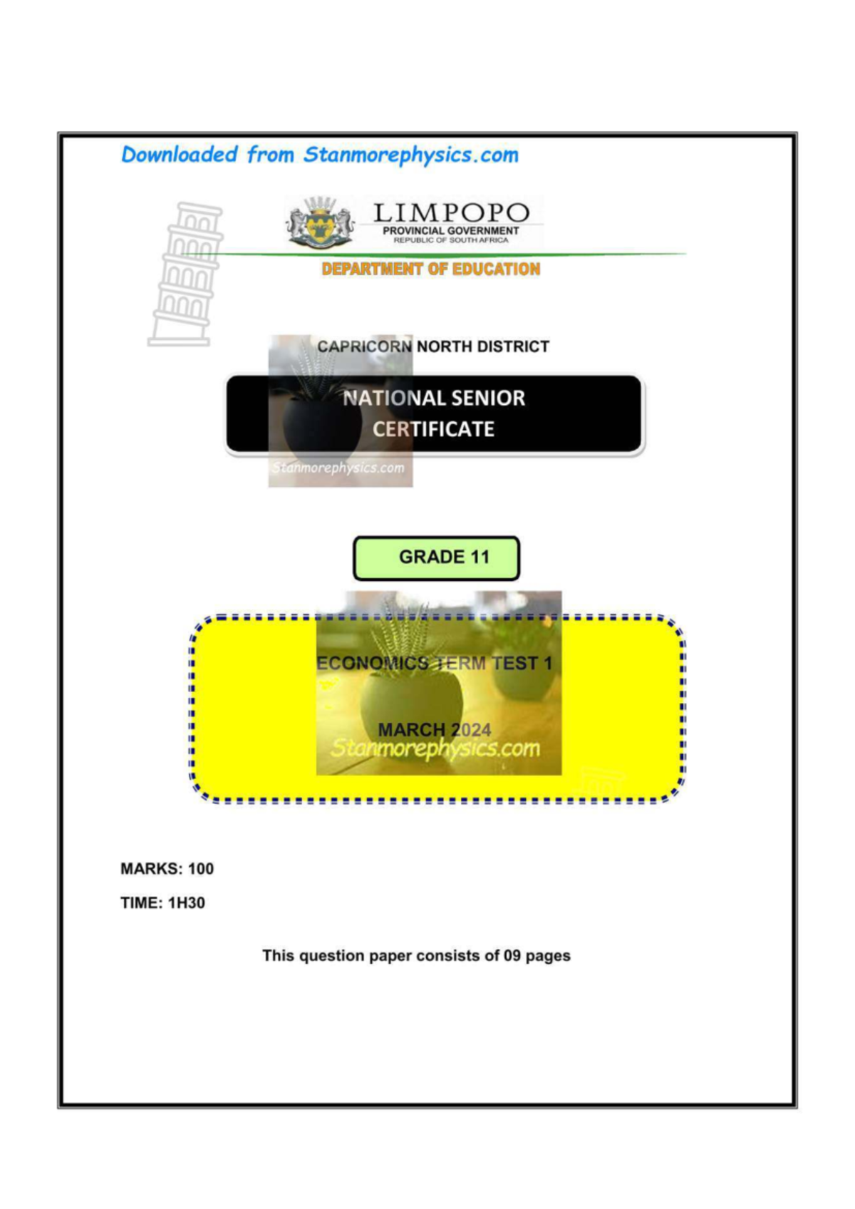 Grade 11 Economics Exam Paper (NSC) - Capricorn North District - Studocu