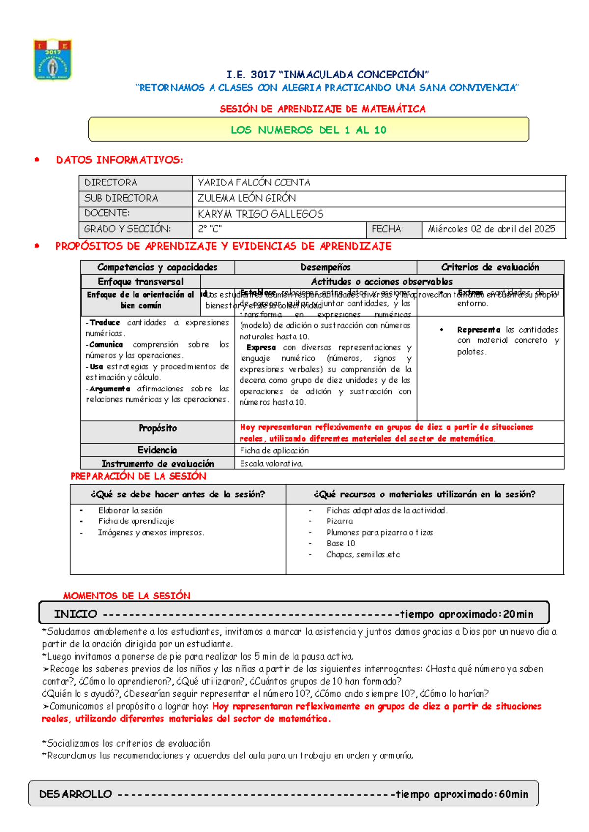 S3 Sesión DE Matemática: Aprendiendo Los Números del 1 al 10 - Studocu