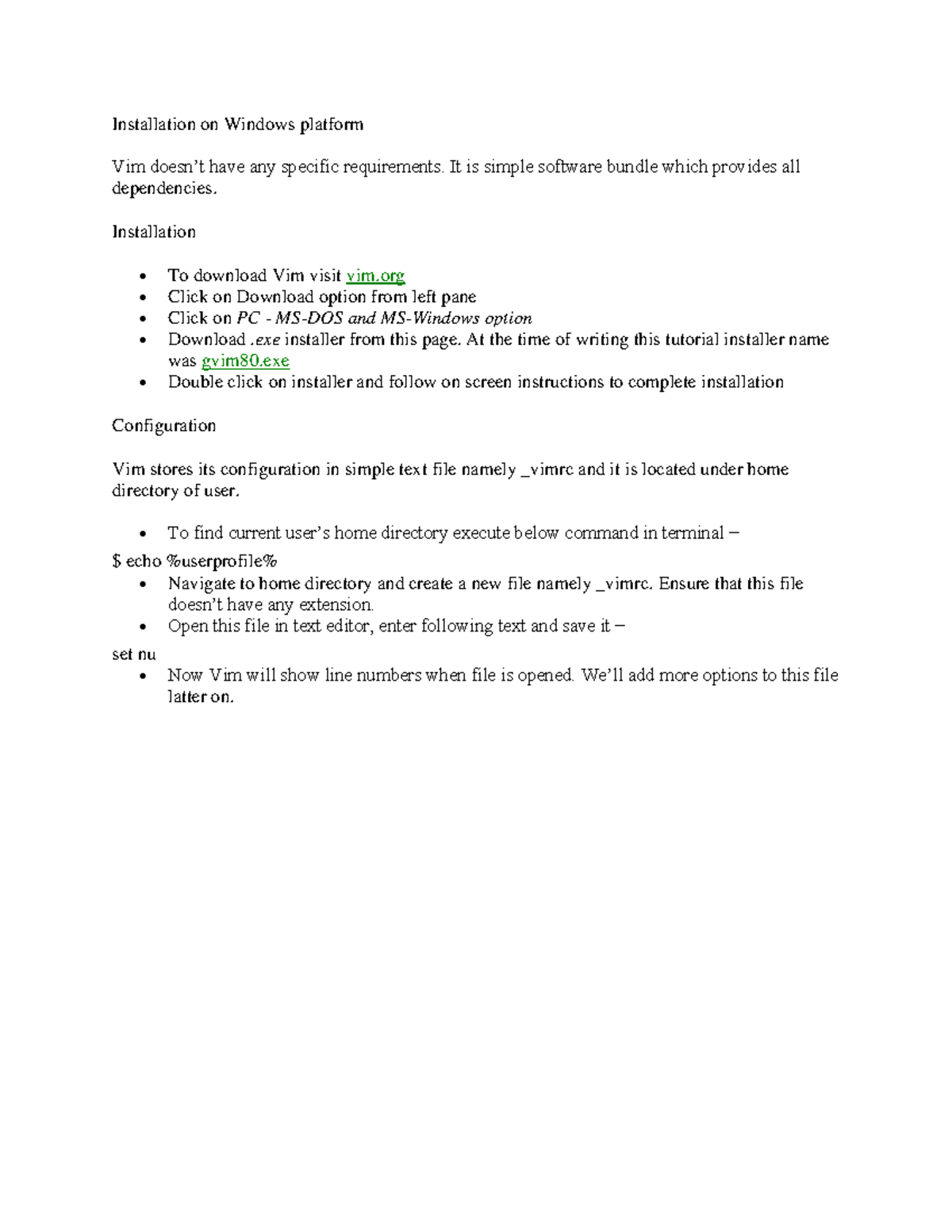 VIM-LAB1: Installation and Configuration Guide for Vim on Windows - Studocu