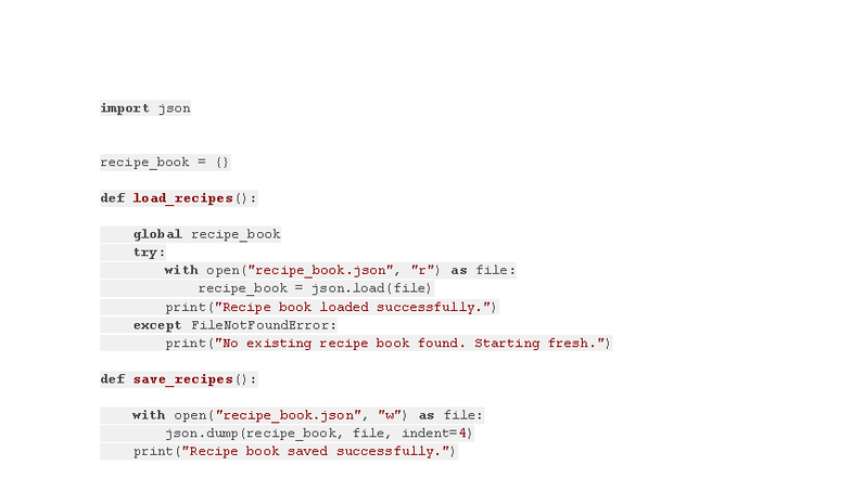 Python Program for Recipe Management (CS101) - Studocu