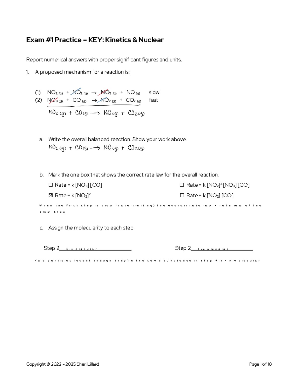 Exam 1 Practice KEY: Kinetics & Nuclear Concepts with Solutions - Studocu