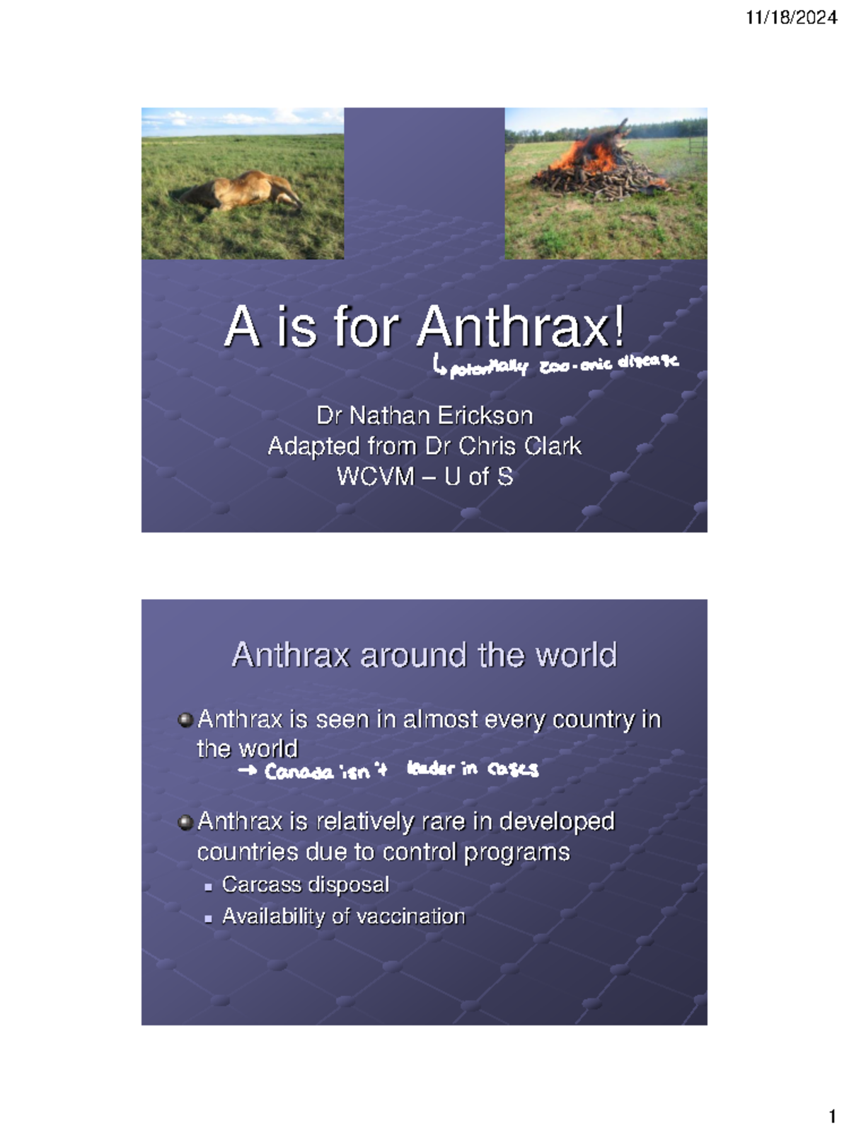 Saskatchewan Anthrax Response Plan and Control Measures Overview - A is ...