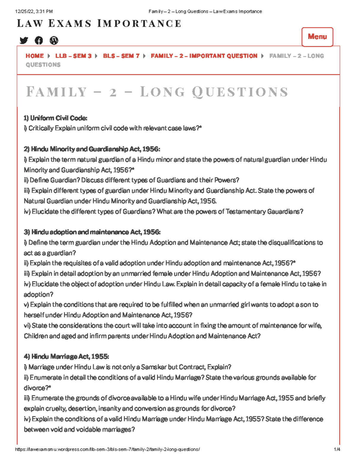Family Law II: Long Questions for Exam Review on Key Concepts - Studocu