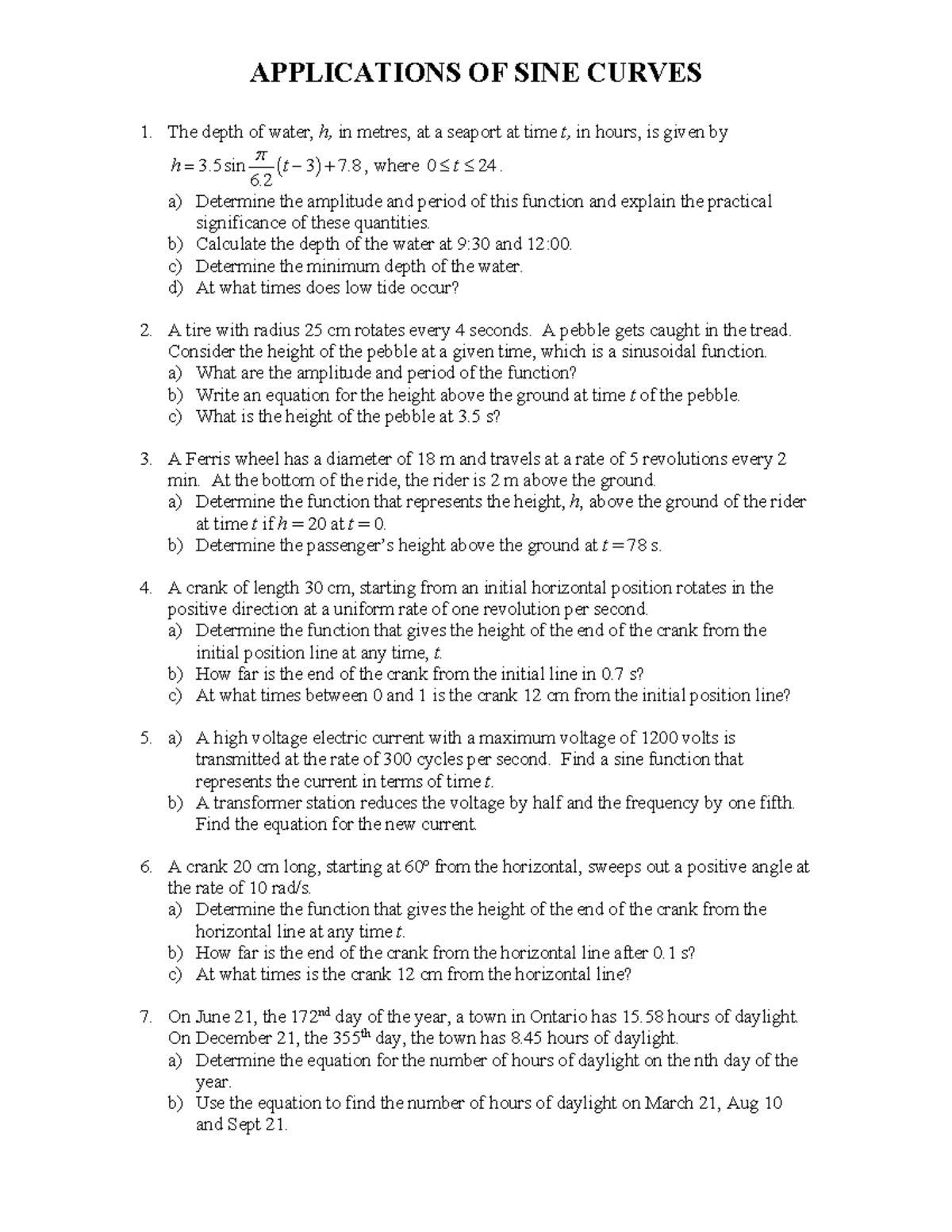 Applications of Sine Curves in Real-World Scenarios - Studocu