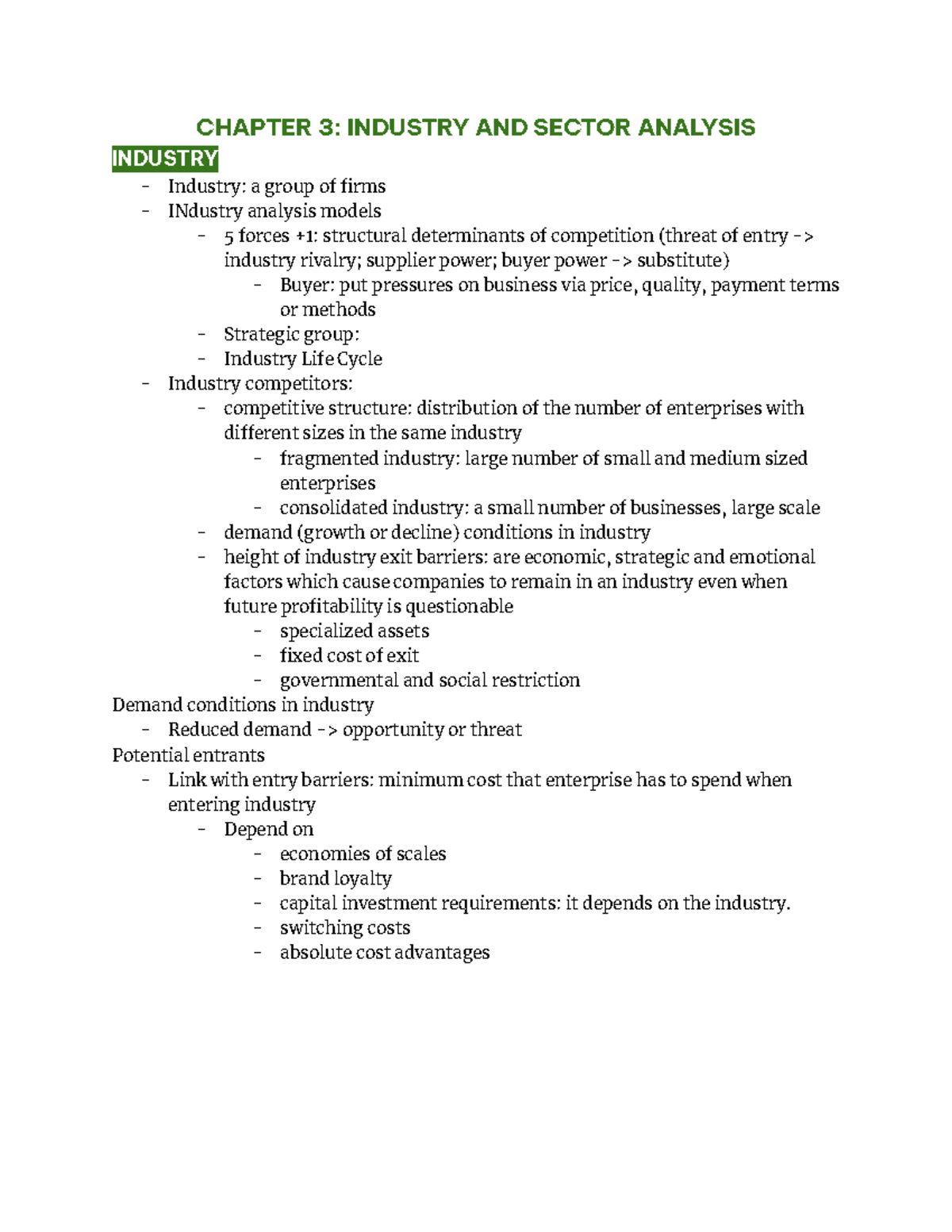 Industry AND Sector Analysis - CHAPTER 3: INDUSTRY AND SECTOR ANALYSIS INDUSTRY Industry: a ...