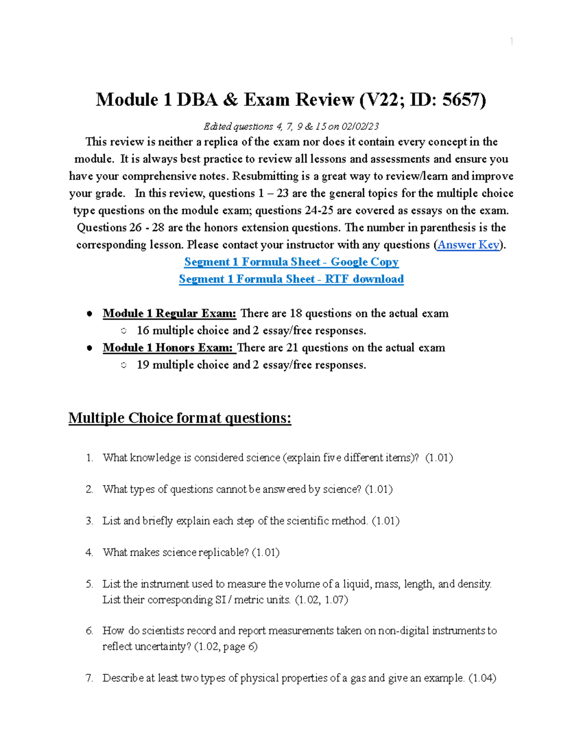 V22 - Module 1 DBA Exam Review and Practice Questions - Studocu