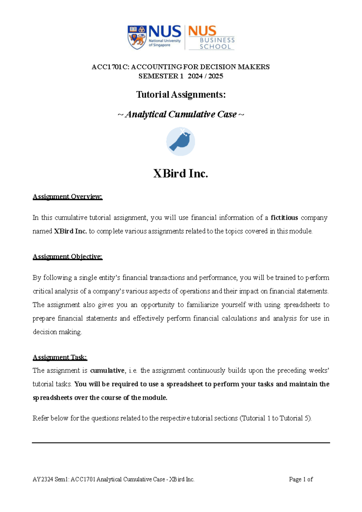 Tutorial Assignments - AY2324 Sem1: ACC1701 Analytical Cumulative Case ...