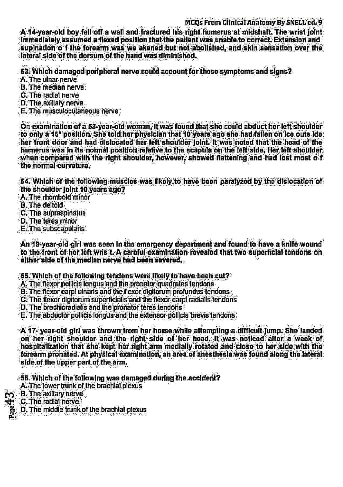 Quiz 349: Clinical Anatomy MCQs from Snell Ed. 9 - Studocu