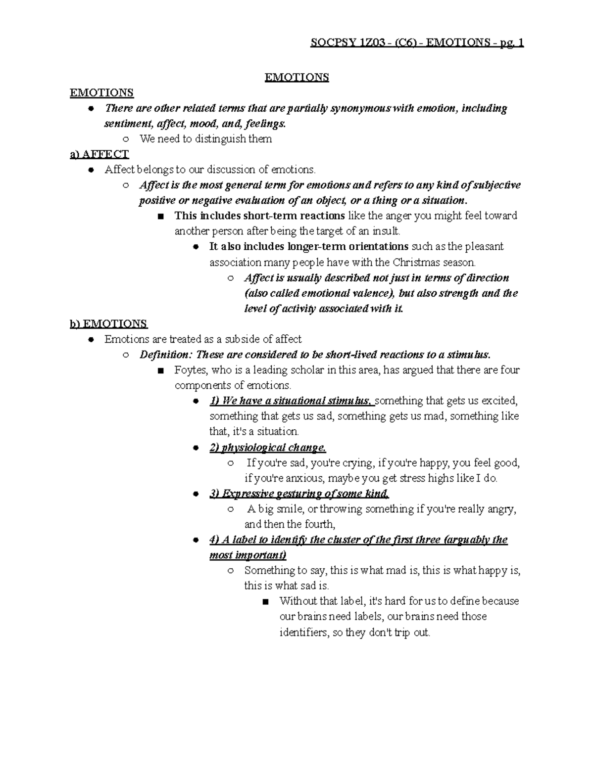 SOCPSY 1Z03 - C6 - Emotions Lecture Notes - Studocu