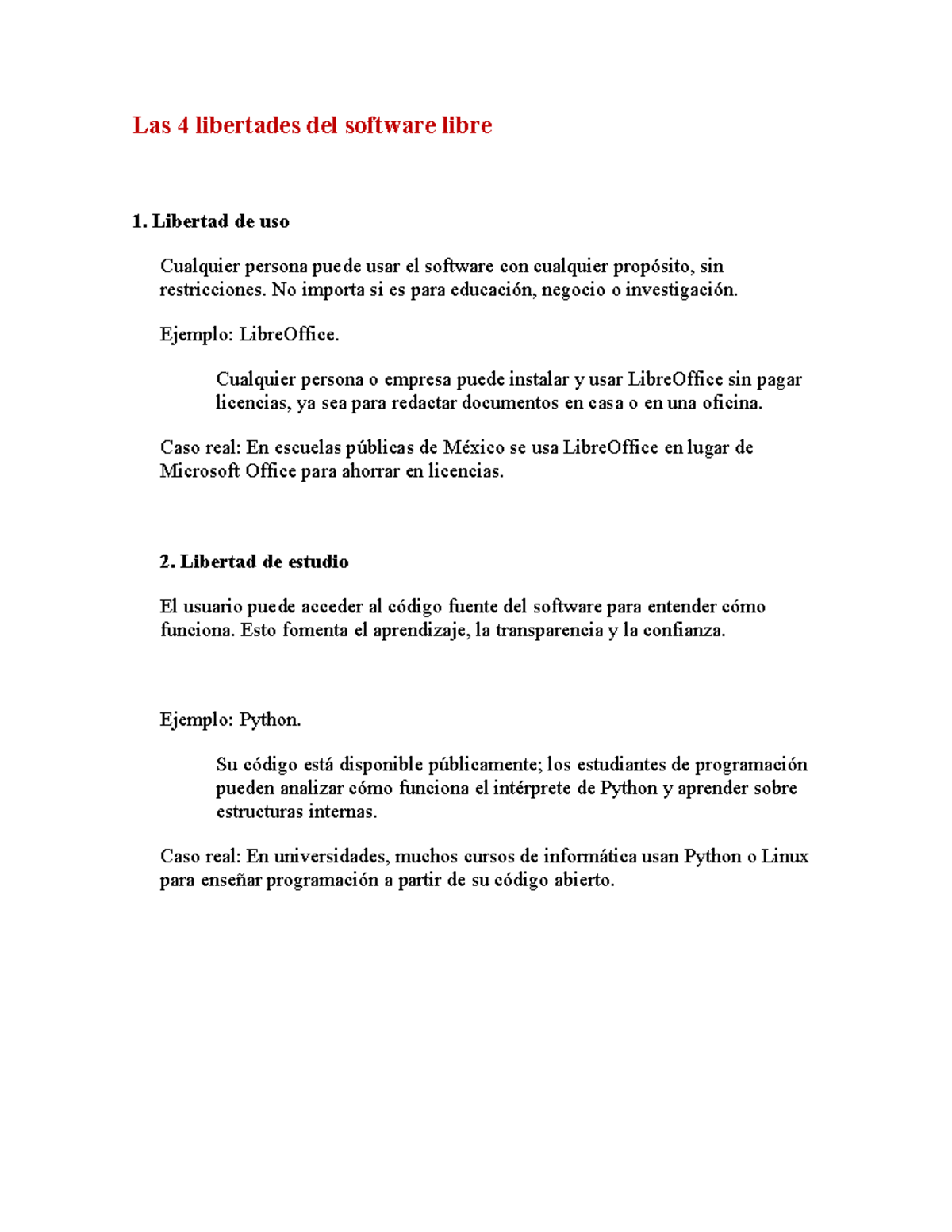 Investigación sobre las 4 Libertades del Software Libre - Studocu