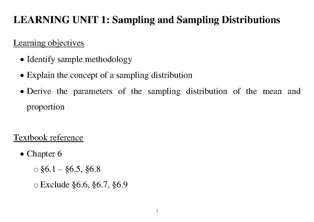 LU1 Lecture Notes - LEARNING UNIT 1: Sampling and Sampling ...