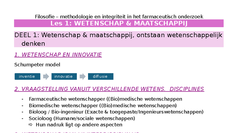 Filosofie, Methodologie en Integriteit in Farmaceutisch Onderzoek - Les ...