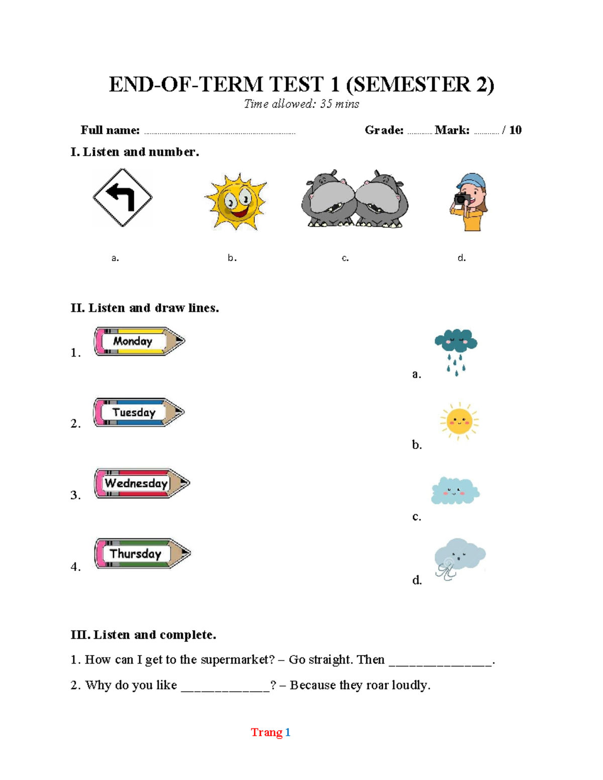 TEST 1 (SEMESTER 2) - Listening & Reading Comprehension Answers - Studocu