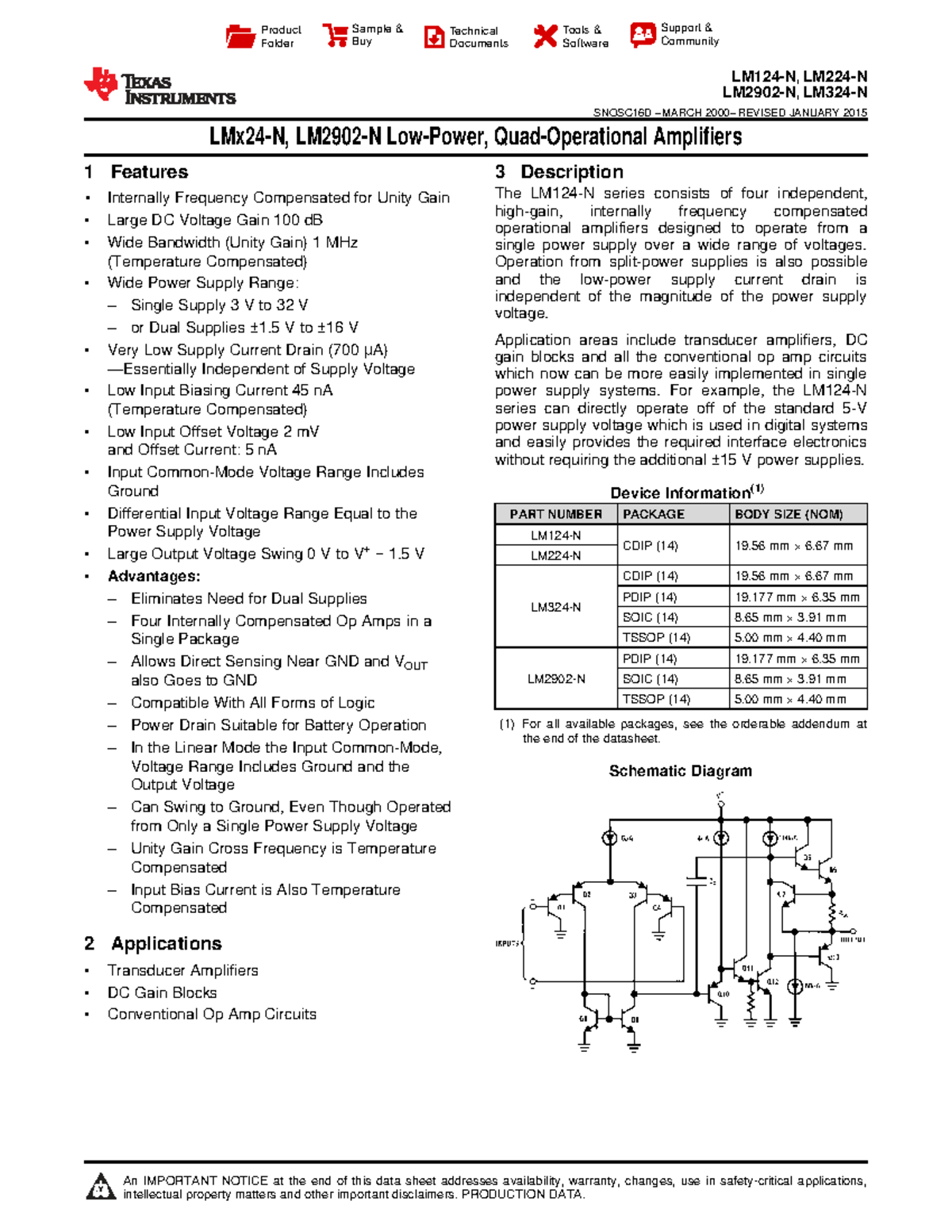 LM324 Operational Amplifier Datasheet SNOSC16D MARCH 2015 - Studocu