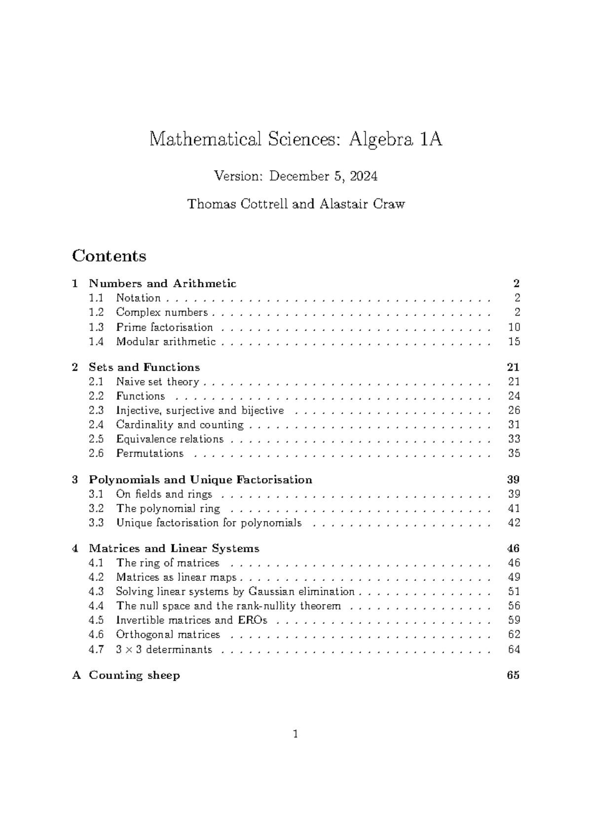 Algebra 1A202425 - lecture notes - Mathematical Sciences: Algebra 1A ...