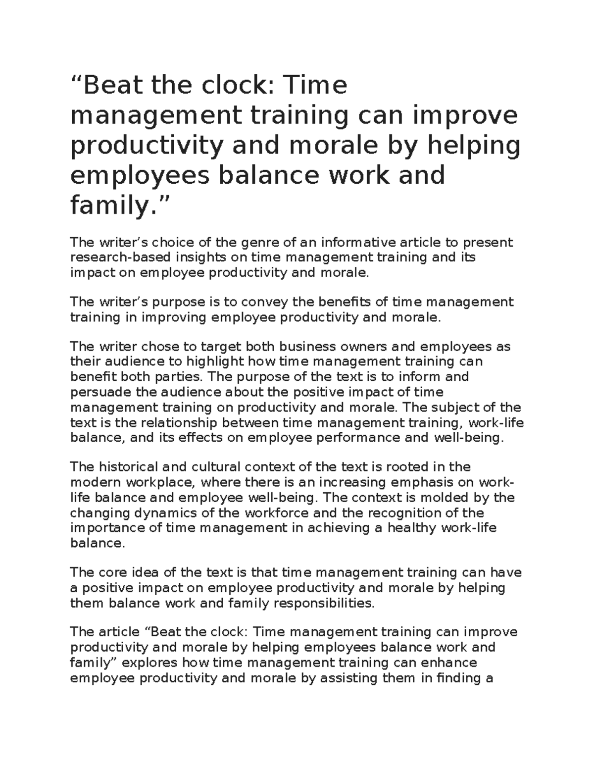 Time Management Training & Its Impact on Productivity and Morale - Studocu