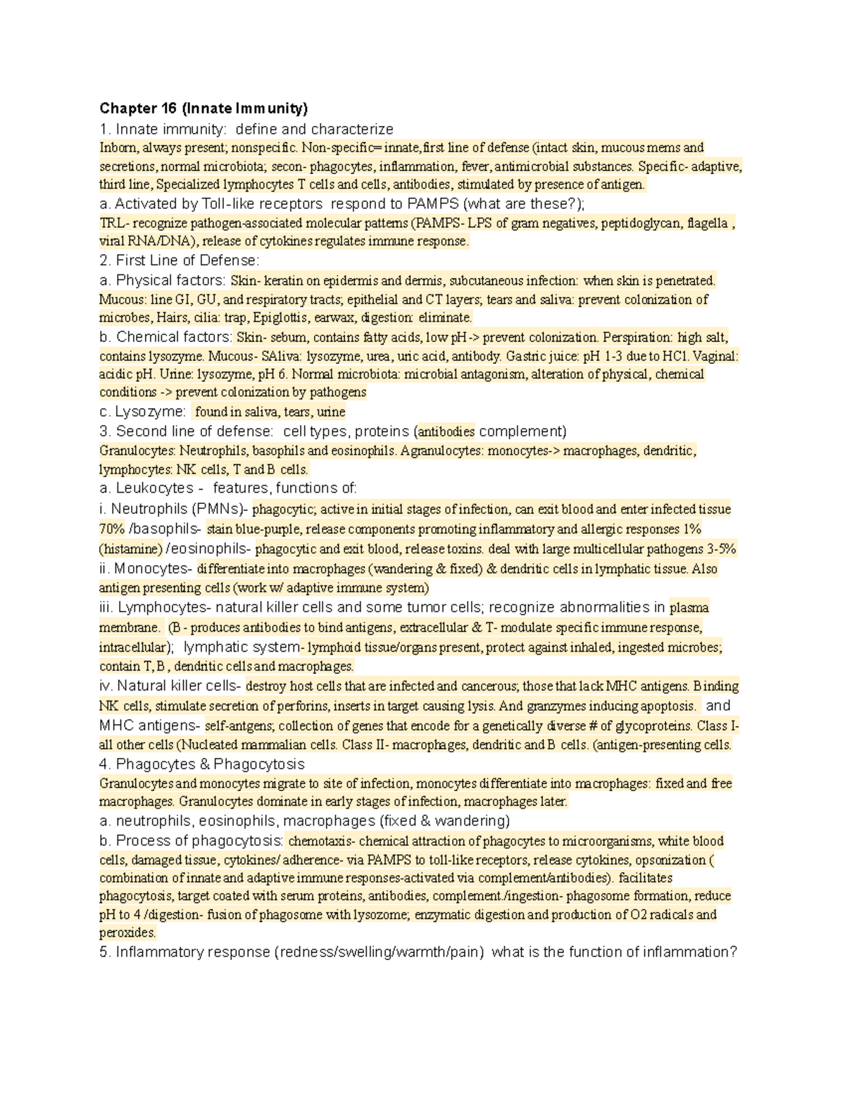 Microbiology Ch - Knapp - Chapter 16 (Innate Immunity) 1. Innate ...