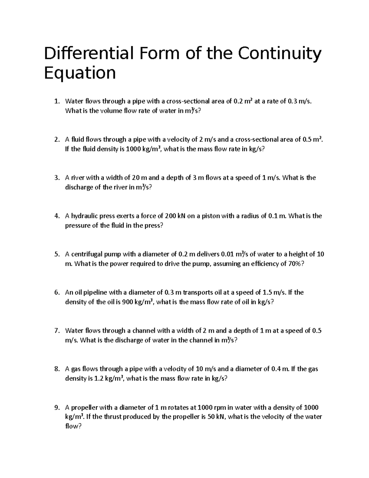 Differential Form of the Continuity Equation - Differential Form of the ...