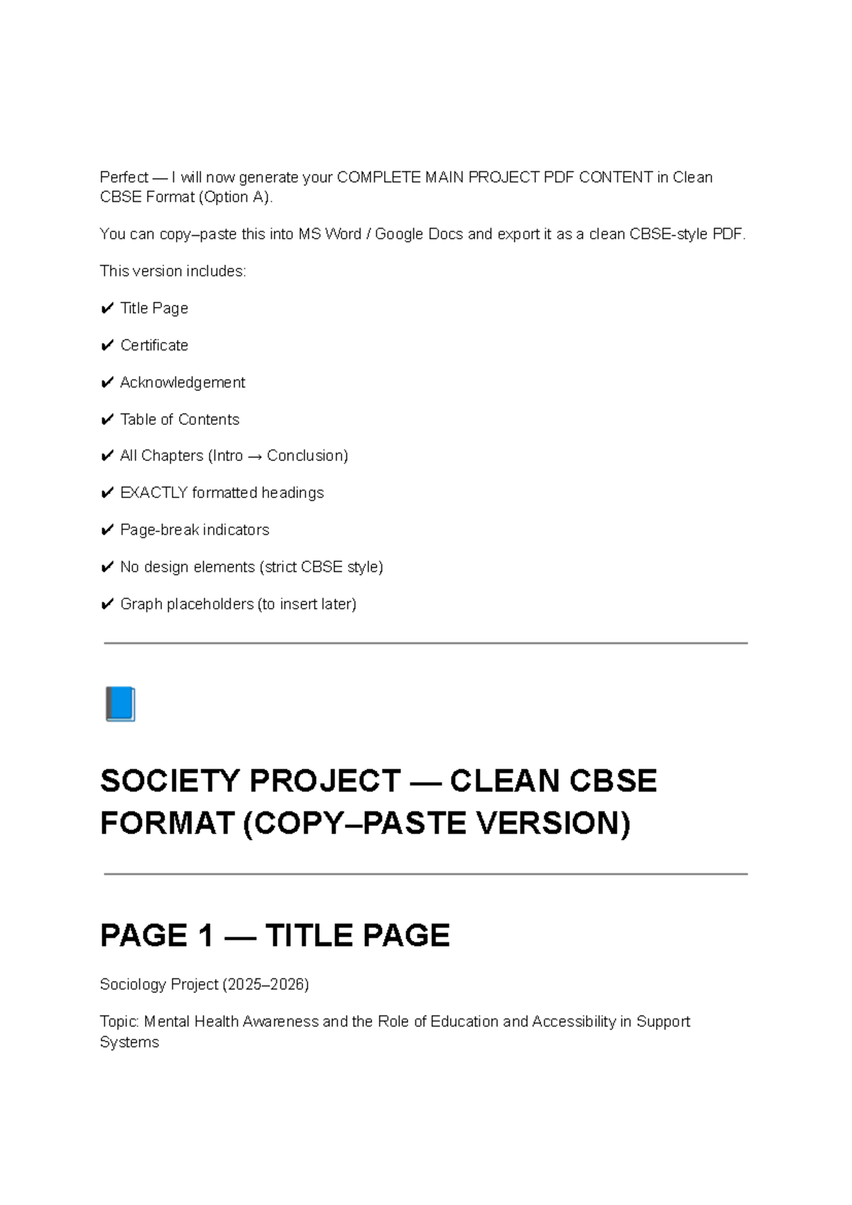 Sociology Project: Mental Health Awareness & Education (CBSE) - Studocu