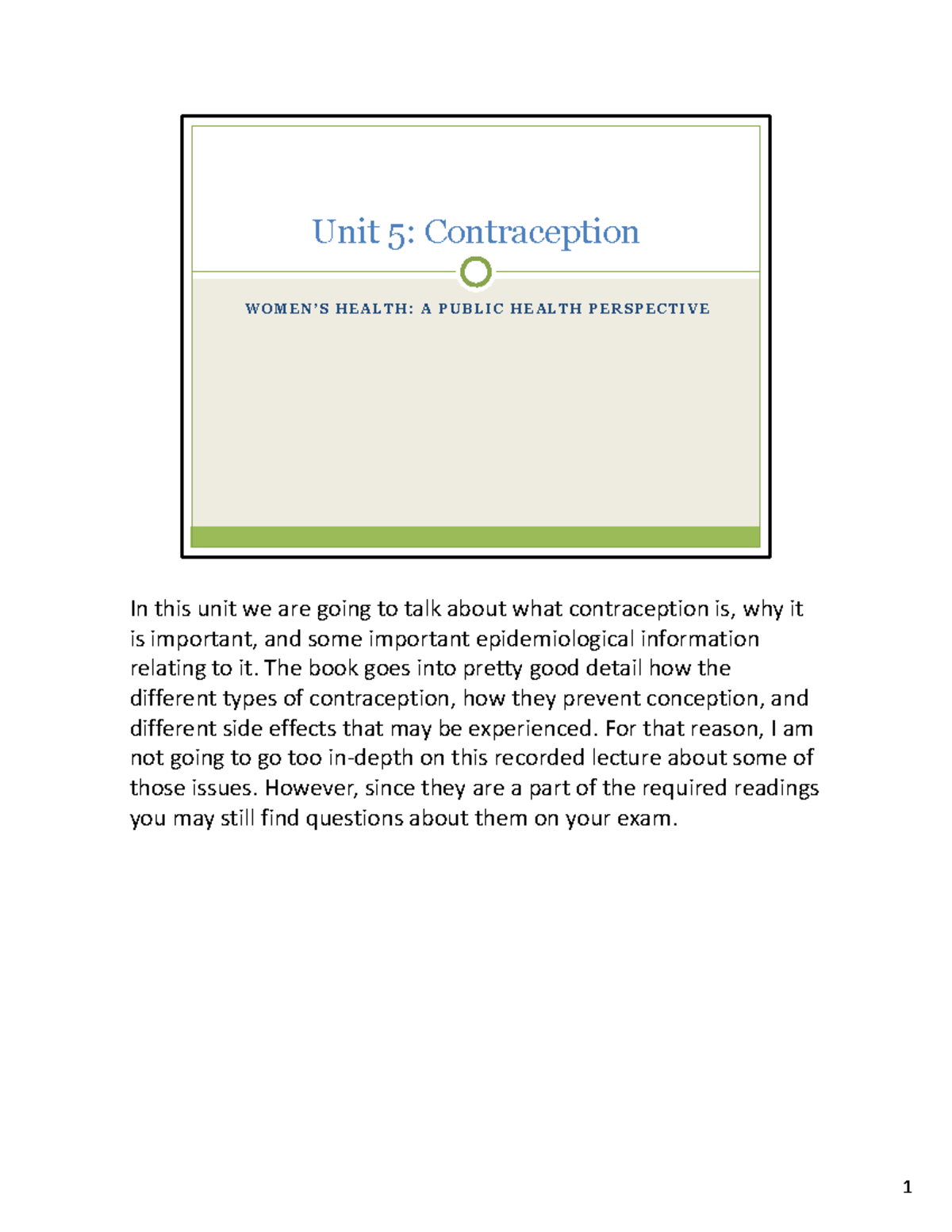 Unit 5: Contraception Methods, Efficacy & Public Health Insights - Studocu