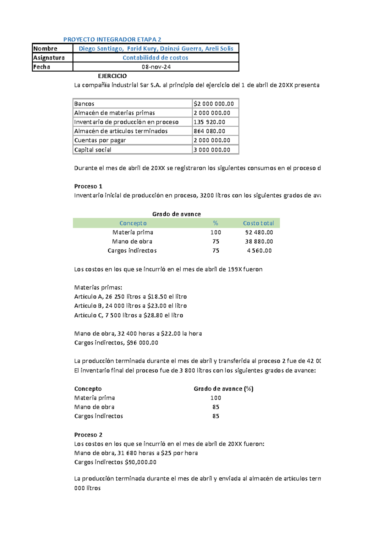 Proyecto Integrador Etapa 2 - Contabilidad de Costos (PIE2) - Studocu