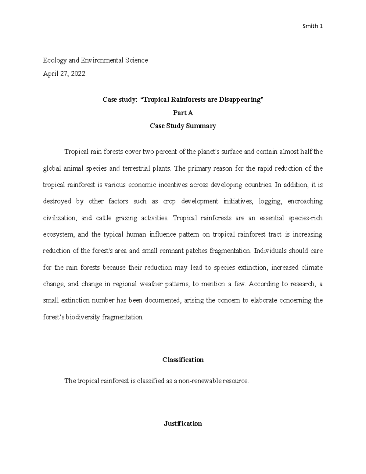 ECS 101 Case Study: The Disappearance of Tropical Rainforests - Studocu