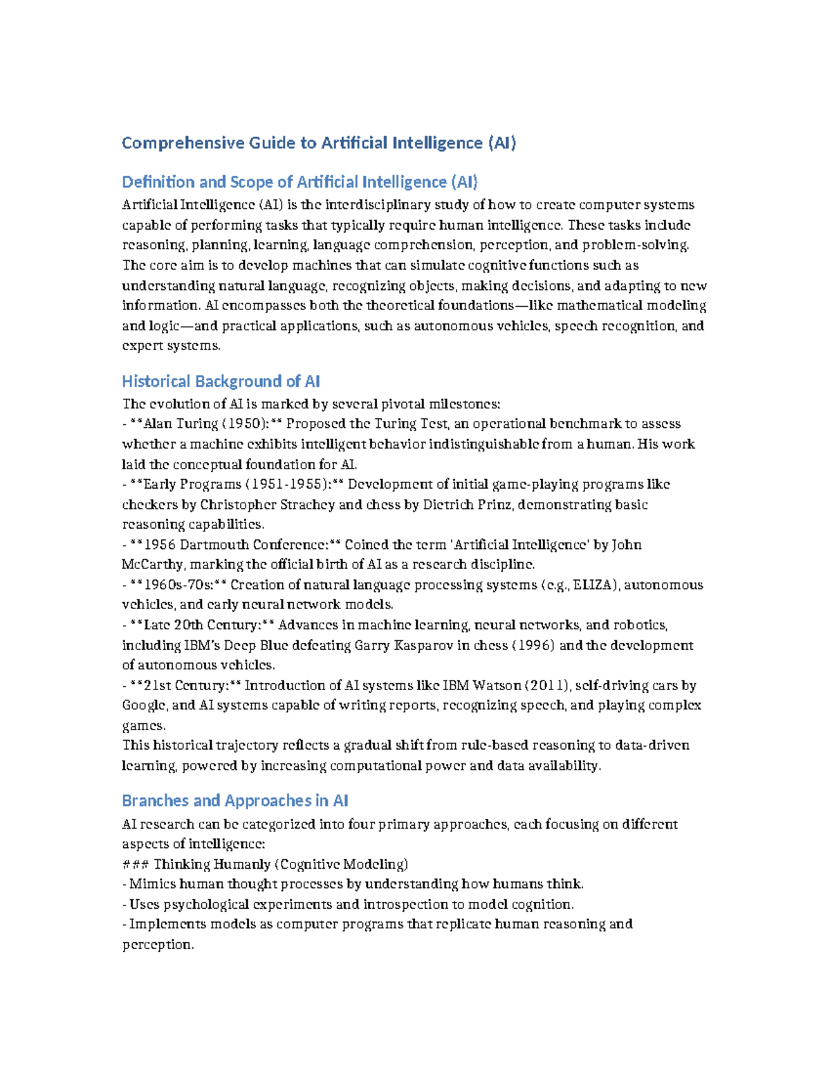 Comprehensive Guide to AI: Definition, History, and Approaches - Studocu