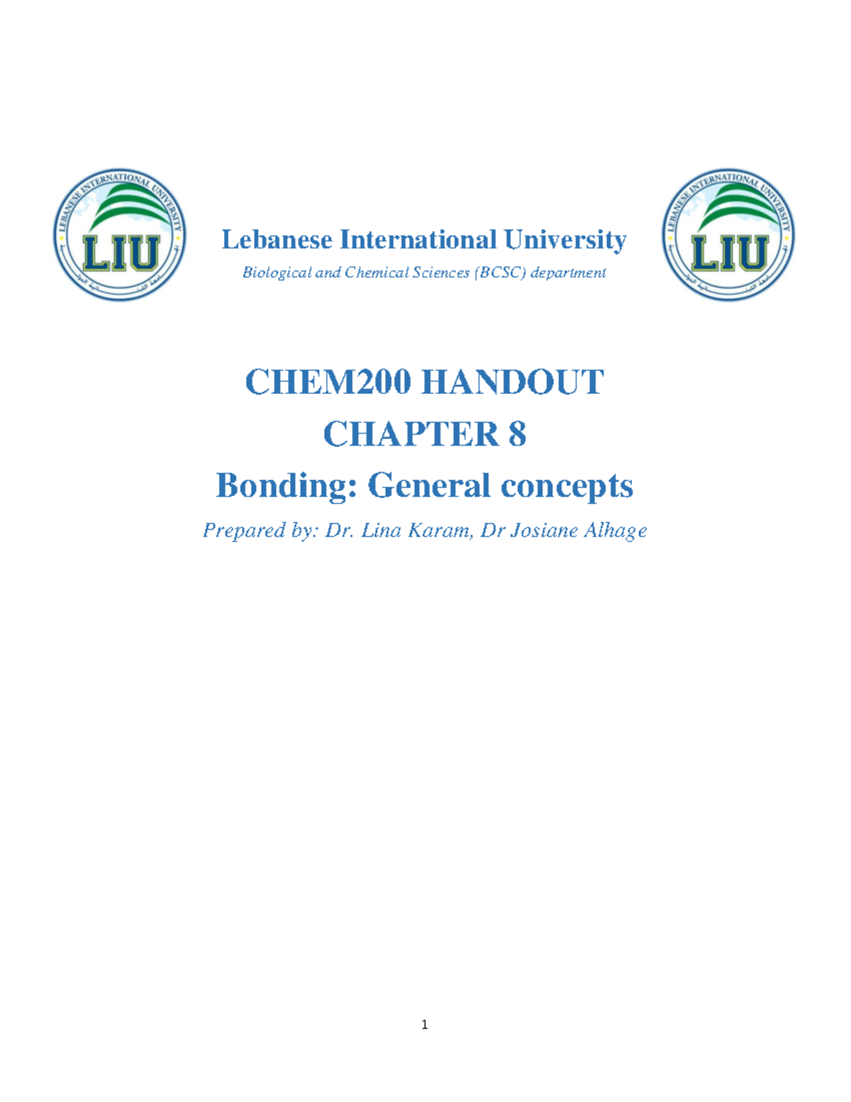 CHEM200 Handouts Chapter 8 Bonding general concepts-with solutions - Lebanese International ...