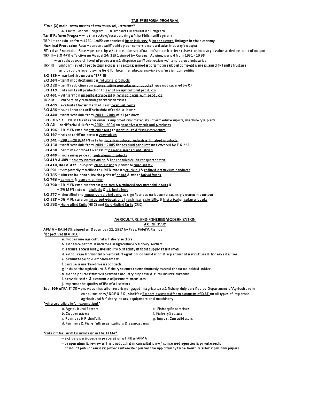 Tariff Reform Program and Sectoral Impacts - Summary Document - Studocu