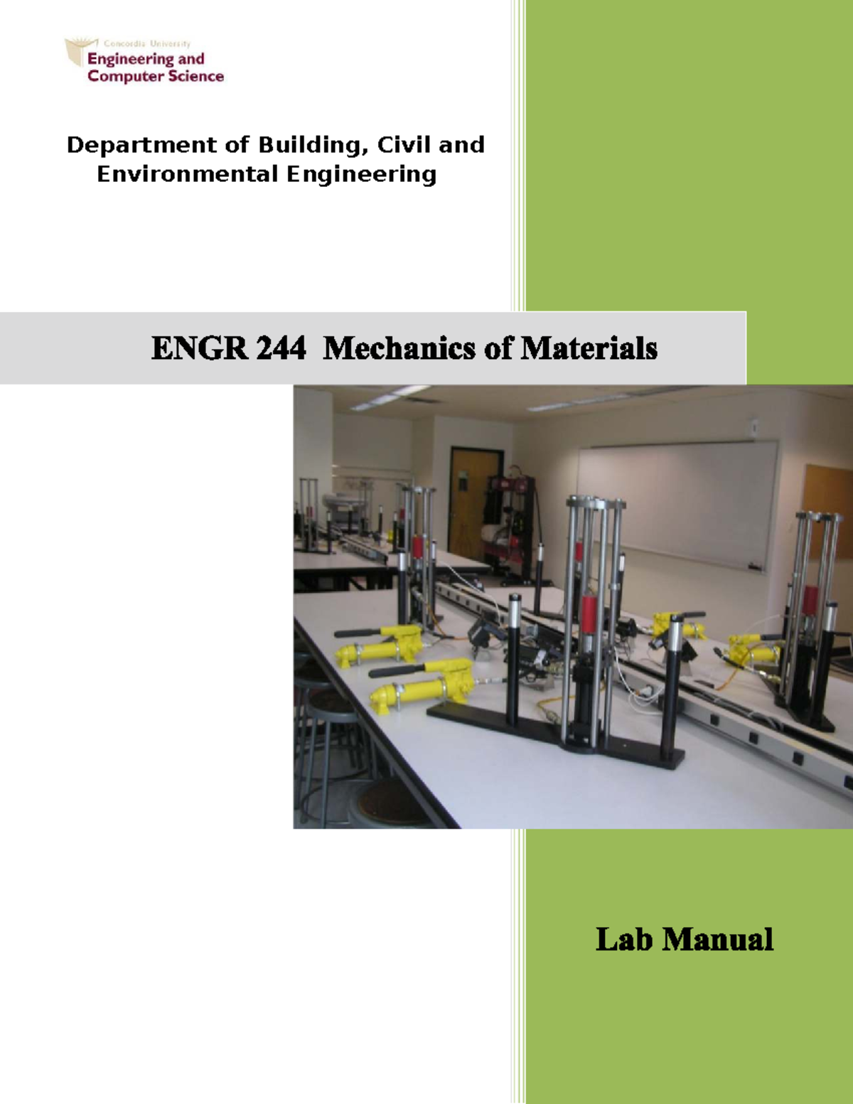 ENGR 244 Mechanics of Materials Lab Manual: Emergency Procedures ...
