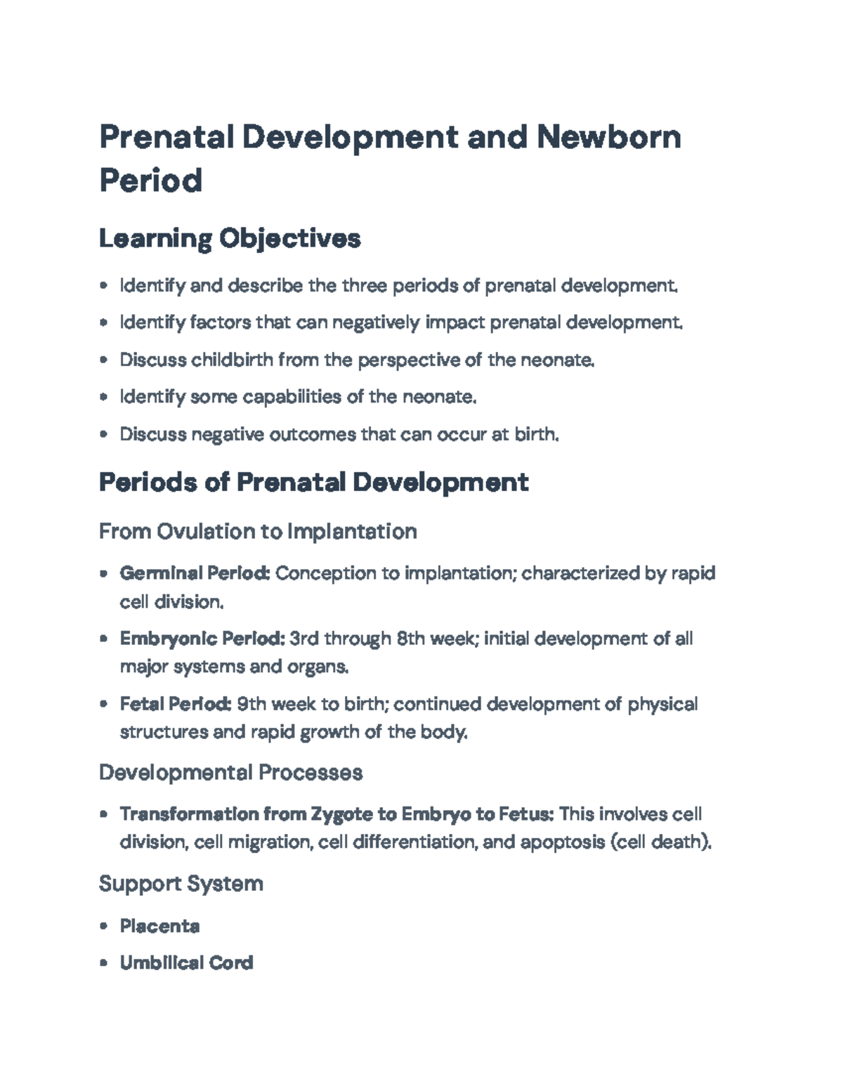 Prenatal Development and Newborn Period: Overview of Stages and Risks ...