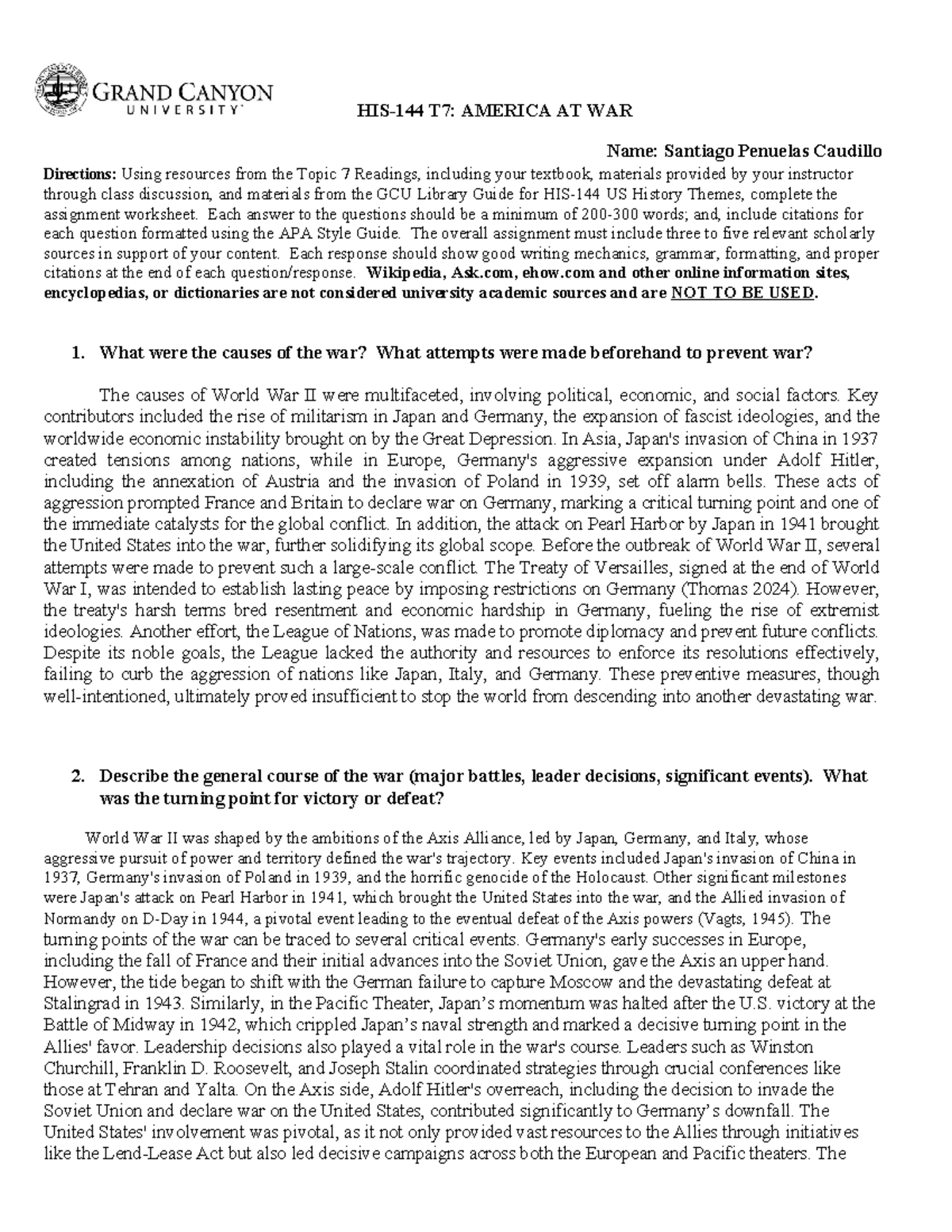 HIS-144-T-7.America at.War.Worksheet - HIS-144 T7: AMERICA AT WAR Name ...