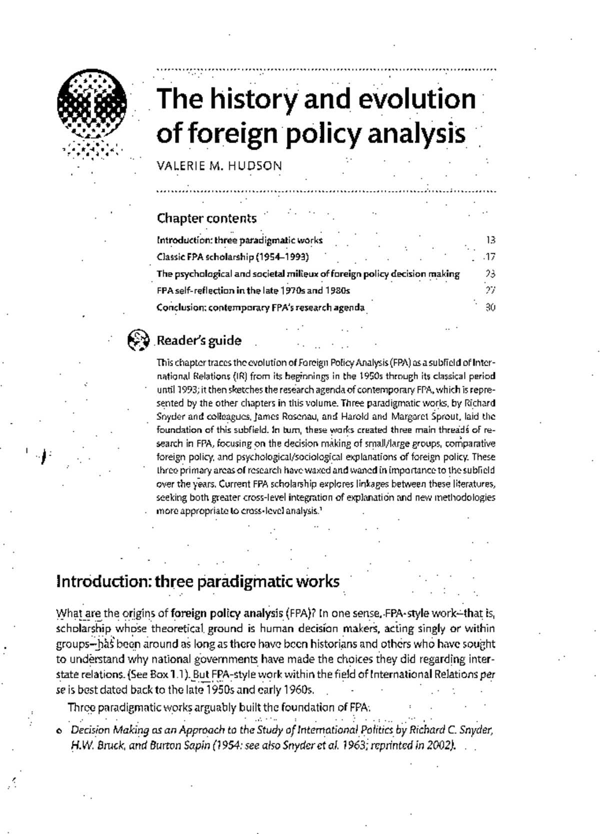 History and Evolution of Foreign Policy Analysis (FPA) - Hudson V - Studocu