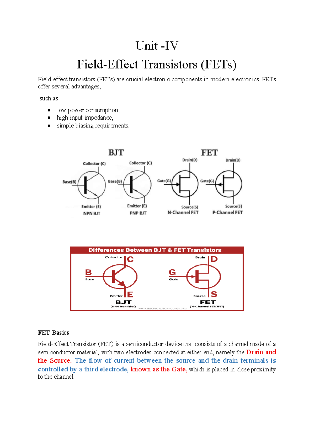 Unit IV Notes on Field Effect Transistors (FETs) and MOSFETs - Studocu